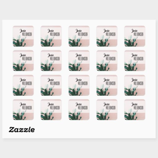 Modern Pink Cactus Square Sticker | Zazzle