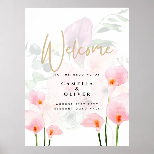 Modern Pink Calla Lily Wedding Welcome Sign | Zazzle