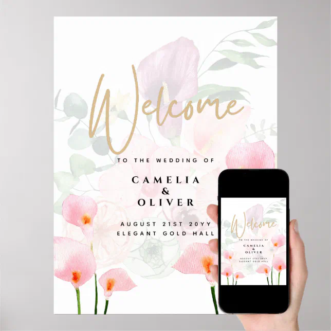 Modern Pink Calla Lily Wedding Welcome Sign | Zazzle