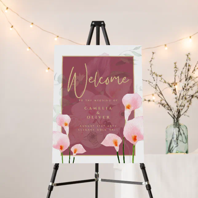 Modern Pink Calla Lily Wedding Welcome Sign | Zazzle