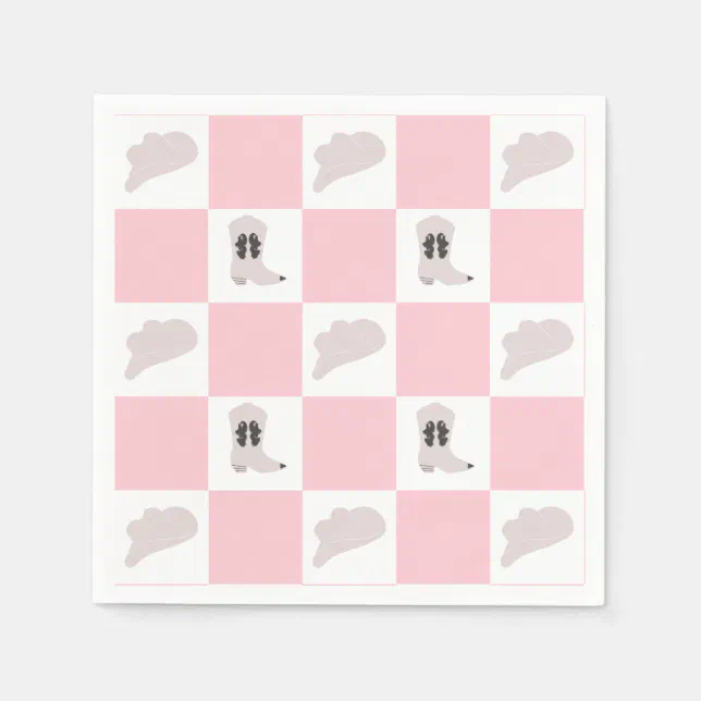 Modern Pink Checkered Cowgirl Rodeo Pattern Napkins | Zazzle