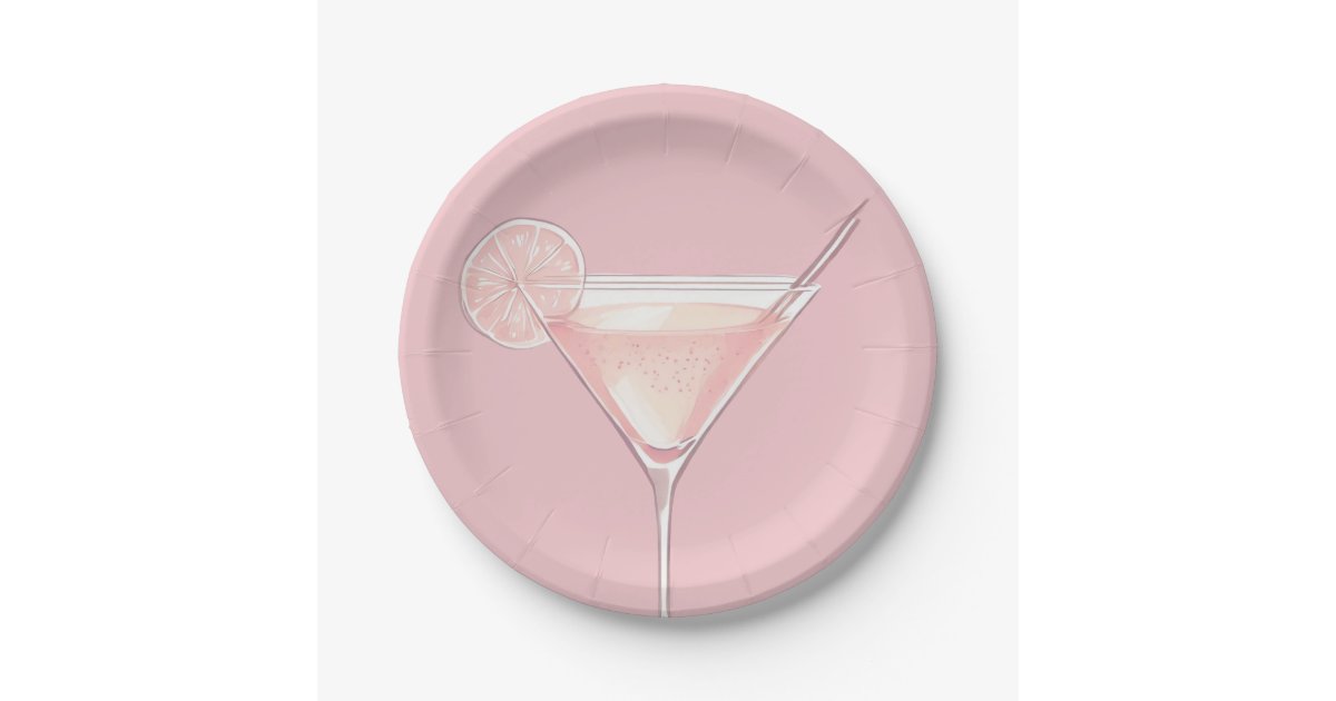 Modern Pink Cocktail Birthday Paper Plates | Zazzle