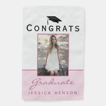 Modern Pink Congrats Graduate Graduation Photo Garden Flag | Zazzle