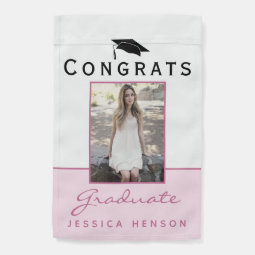 Modern Pink Congrats Graduate Graduation Photo Garden Flag | Zazzle