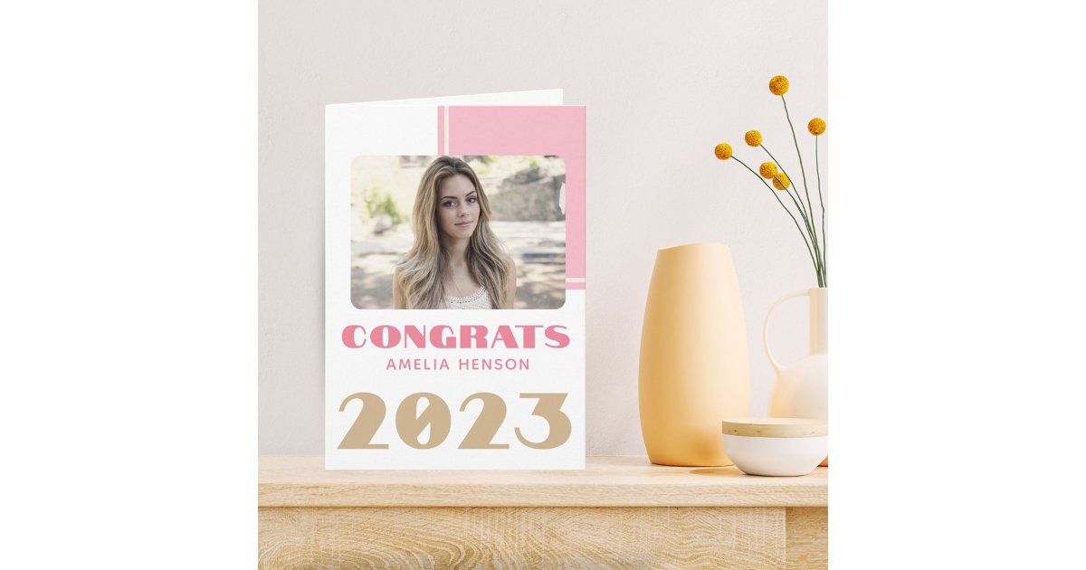 Modern Pink Congrats Graduate Photo Card | Zazzle
