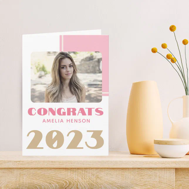 Modern Pink Congrats Graduate Photo Card | Zazzle