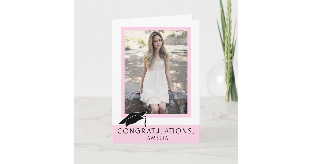 Modern Pink Congratulations Graduation Photo Card | Zazzle