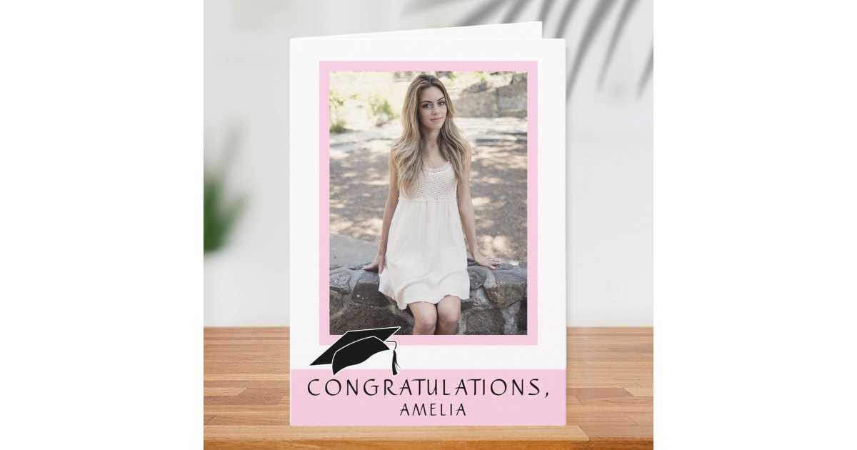 Modern Pink Congratulations Graduation Photo Card | Zazzle