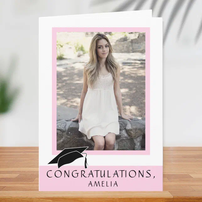 Modern Pink Congratulations Graduation Photo Card | Zazzle