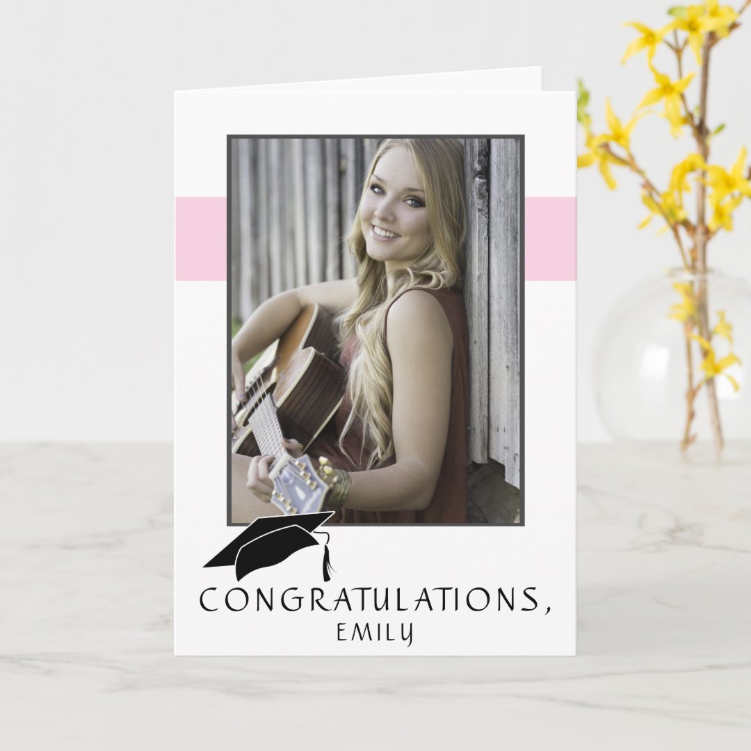 Modern Pink Congratulations Graduation Photo Card | Zazzle