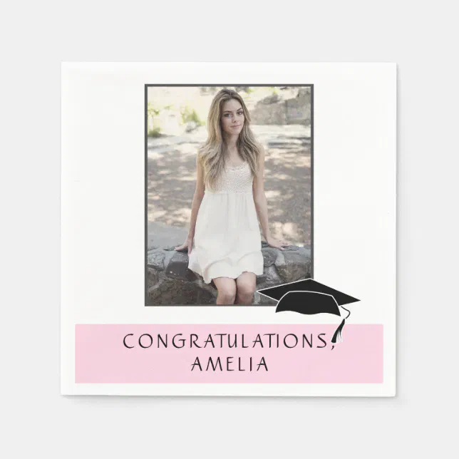 Modern Pink Congratulations Graduation Photo Napkins | Zazzle