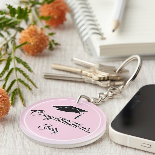 Modern Pink Congratulations Script Graduation Keychain | Zazzle