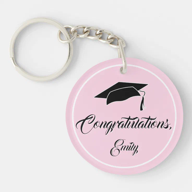 Modern Pink Congratulations Script Graduation Keychain | Zazzle