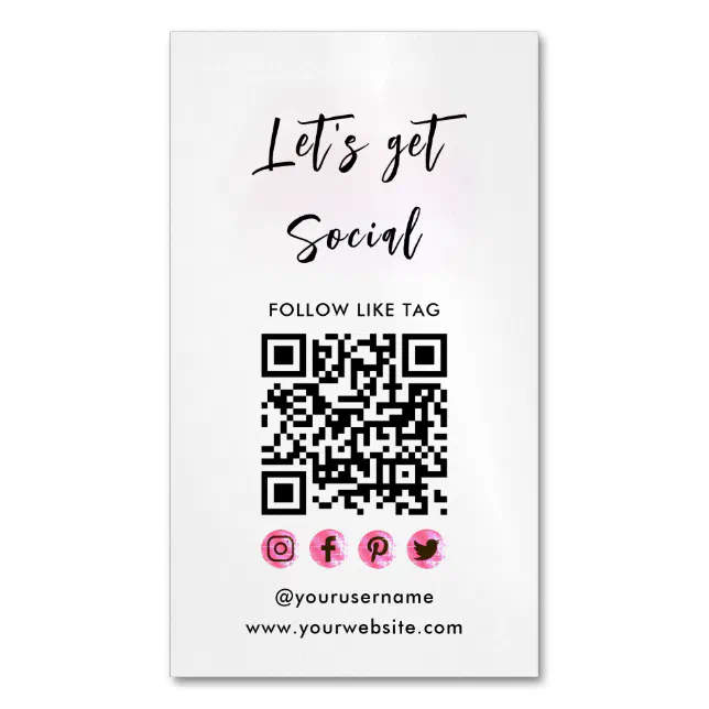Modern Pink Connect With Us QR Code Social Media Business Card Magnet ...