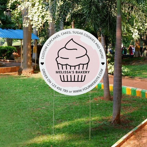 Modern Pink Cupcake Desserts Bakery Outdoor Yard Sign | Zazzle