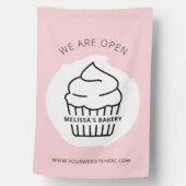 Modern Pink Cupcake We Are Open Bakery Sign Flag | Zazzle