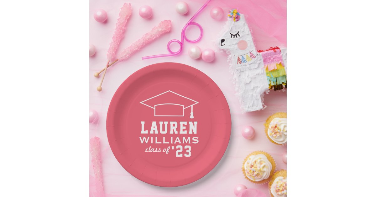 Modern Pink Custom Graduation Party Paper Plates | Zazzle
