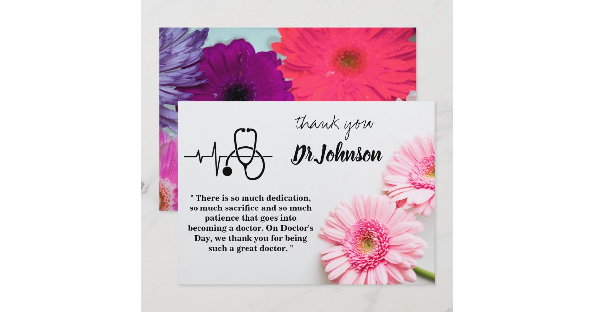 Modern Pink Daisy Floral Doctors Day Thank You Card | Zazzle