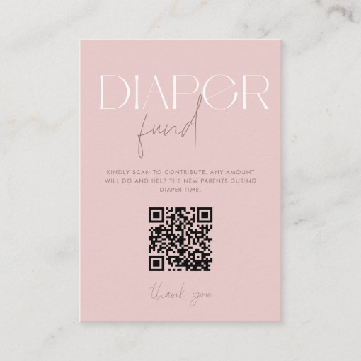 Modern Pink Diaper Fund Baby Shower QR Code Enclosure Card | Zazzle