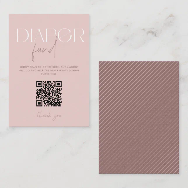 Modern Pink Diaper Fund Baby Shower QR Code Enclosure Card | Zazzle