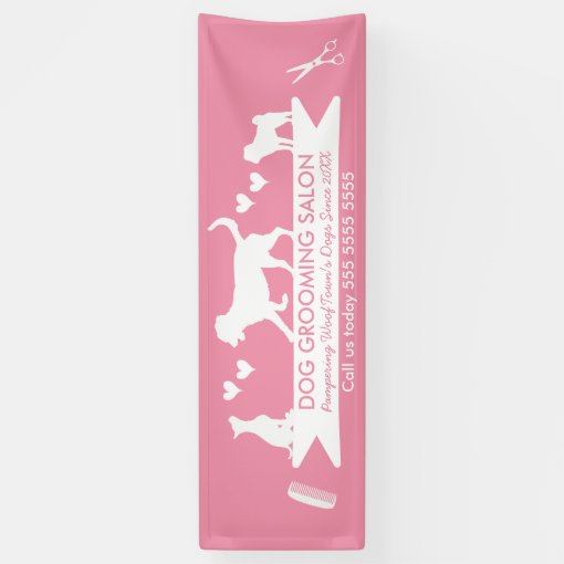 Modern Pink Dog Silhouette Dog Grooming Salon Banner | Zazzle