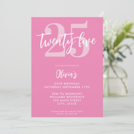 Modern Pink Elegant 25th Birthday Invitation | Zazzle