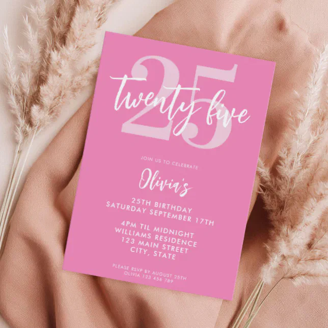 Modern Pink Elegant 25th Birthday Invitation | Zazzle