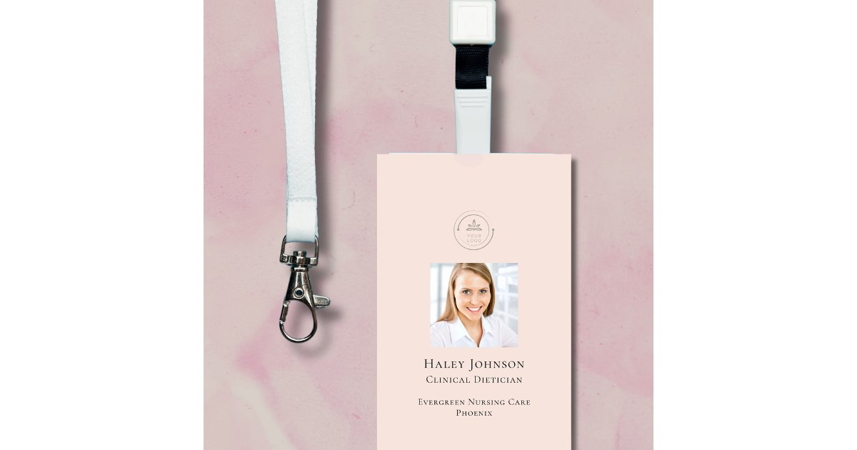 Modern Pink Employee Business Logo QR Code Photo Badge | Zazzle