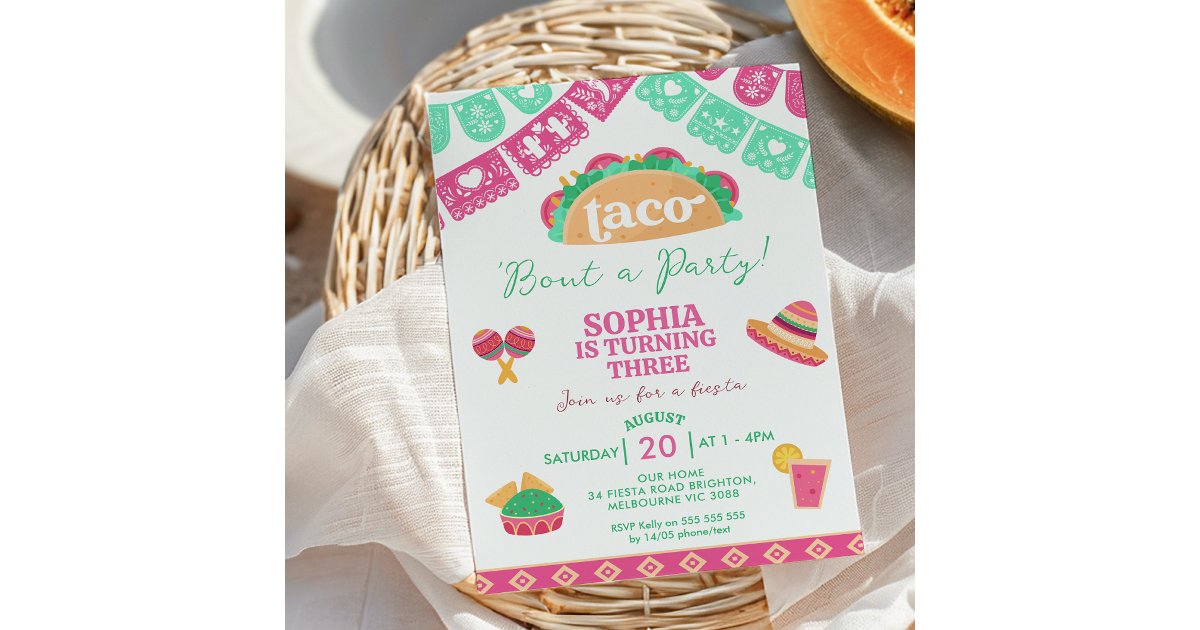 Modern Pink Fiesta Taco Bout A Party Birthday Invitation | Zazzle