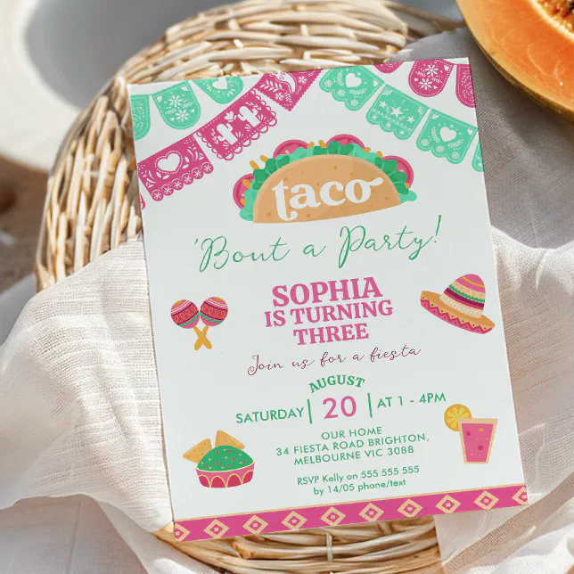 Modern Pink Fiesta Taco Bout A Party Birthday Invitation | Zazzle