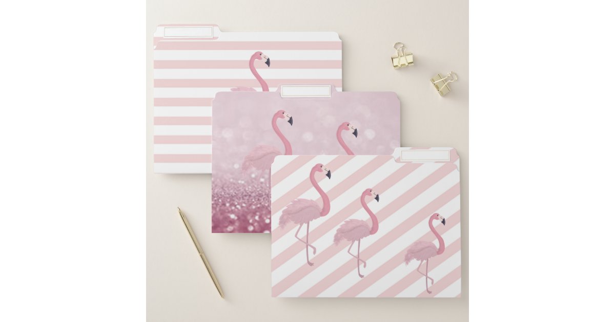 Modern Pink Flamingo,Bokeh Striped File Folder | Zazzle