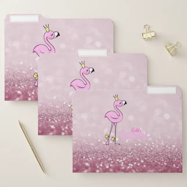 Modern Pink Flamingo,Little Princess Glitter Bokeh File Folder | Zazzle