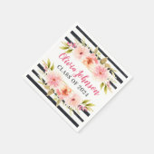 Modern Pink Floral Black Stripes Custom Graduation Napkins | Zazzle