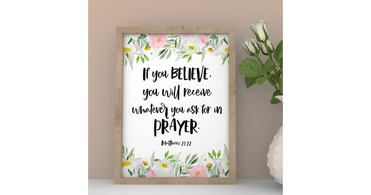 Modern Pink Floral Matthew Bible verse Poster | Zazzle