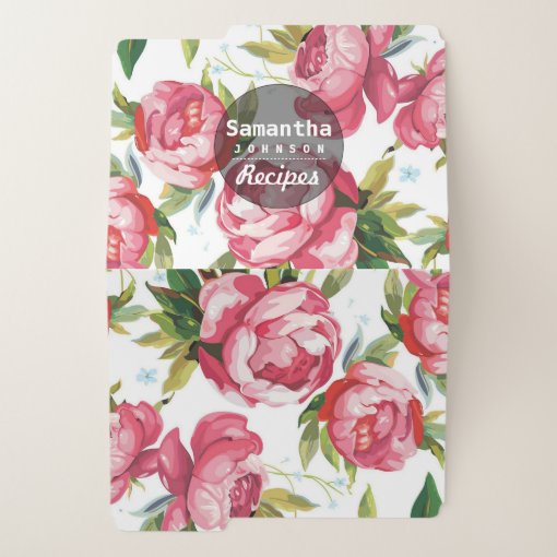 Modern Pink Floral Personalized Recipe File Folder | Zazzle