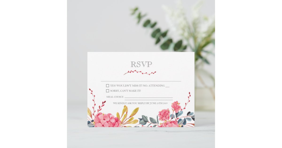 Modern Pink Floral Pretty RSVP Card | Zazzle