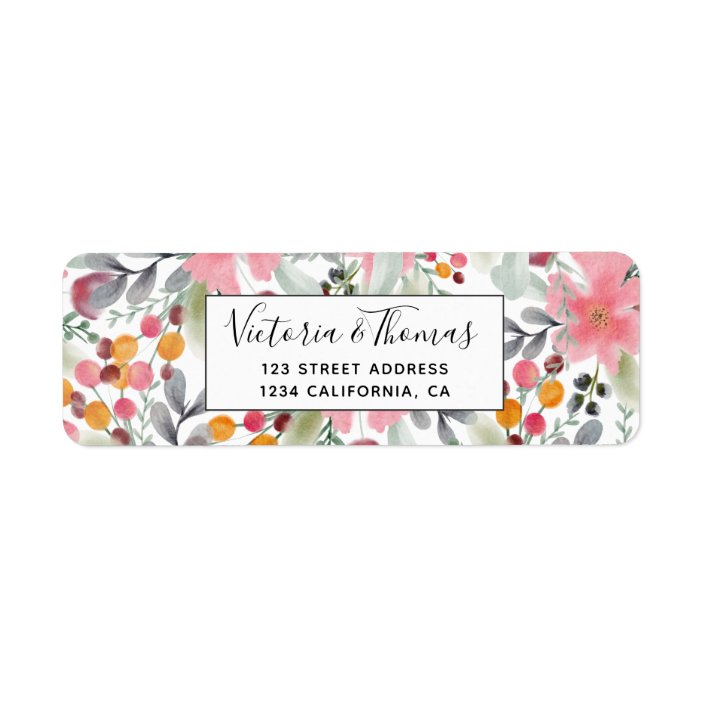 Modern pink floral watercolor botanical pattern label | Zazzle.com