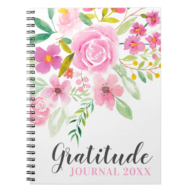 Modern pink floral watercolor gratitude journal | Zazzle