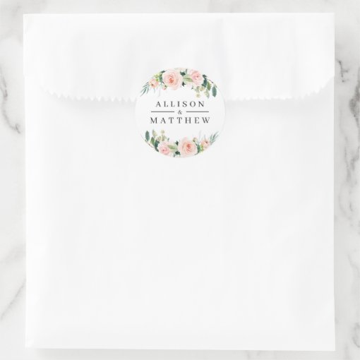 modern pink floral wedding sticker | Zazzle