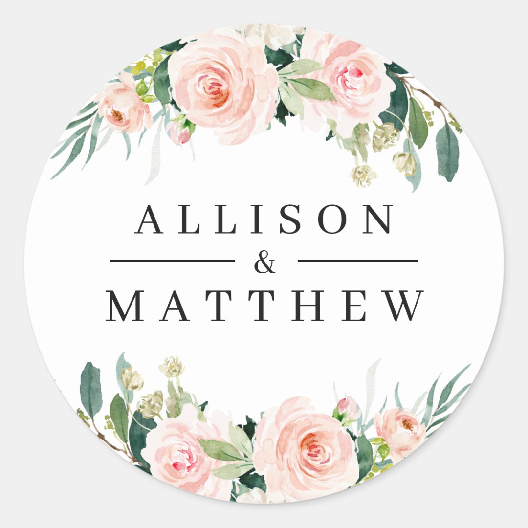 modern pink floral wedding sticker | Zazzle