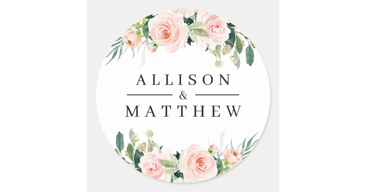 modern pink floral wedding sticker | Zazzle