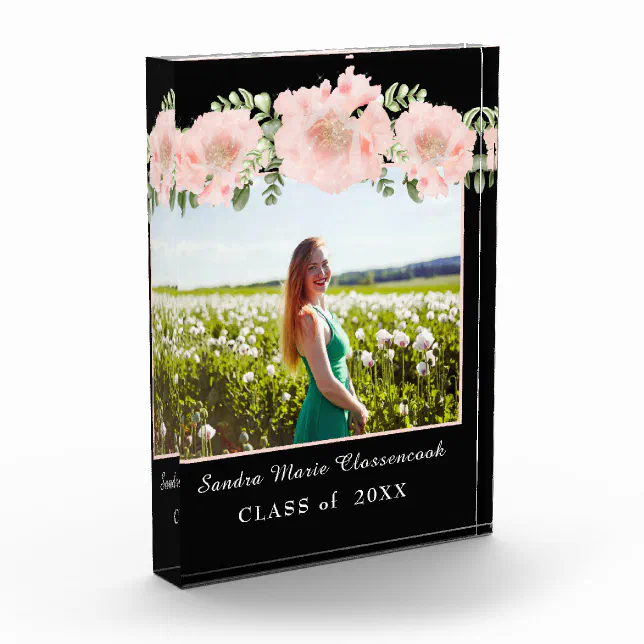 Modern, Pink Flower floral graduation class 2021 Photo Block | Zazzle