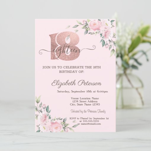 Modern Pink Flowers 18th Birthday Invitation | Zazzle