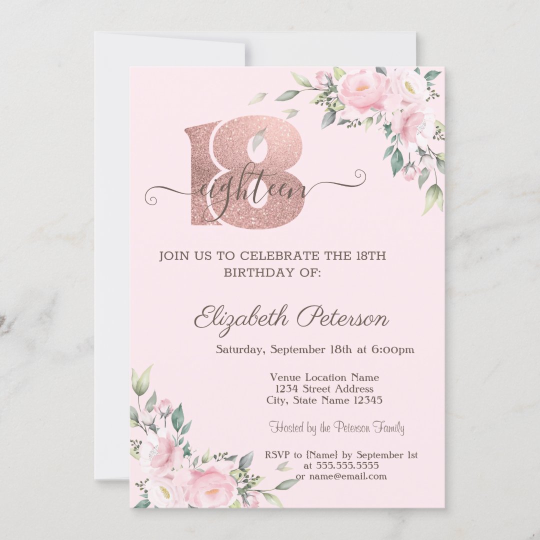 Modern Pink Flowers 18th Birthday Invitation | Zazzle