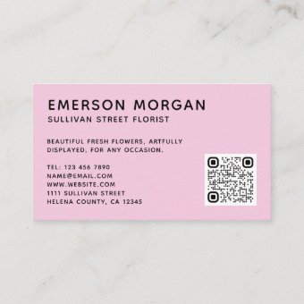 Modern Pink Flowers QR Code Florist Business Card | Zazzle