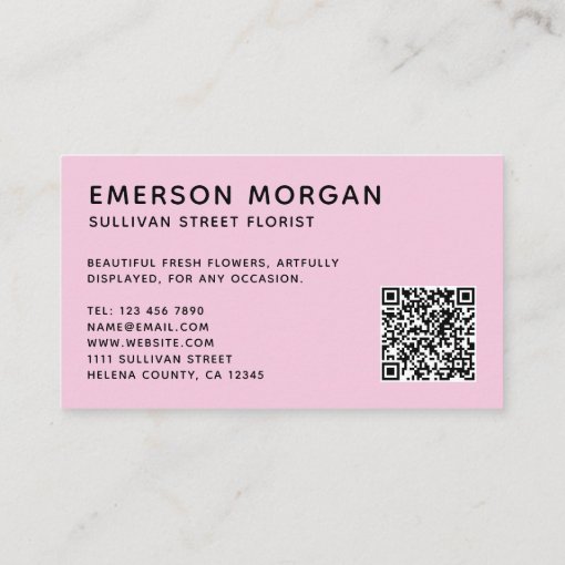Modern Pink Flowers QR Code Florist Business Card | Zazzle