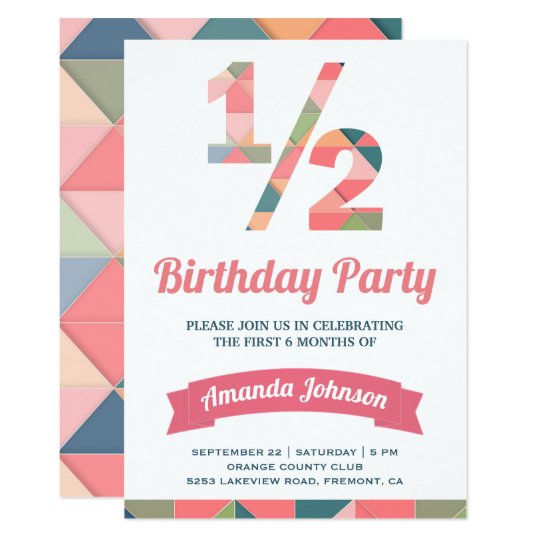 Modern Pink Geometric Half Birthday Party Invitation | Zazzle.com