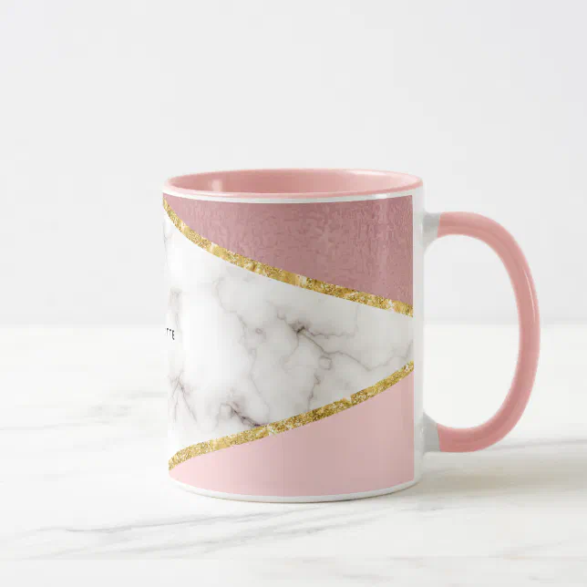 Modern Pink Geometric Marble Personalized Mug | Zazzle