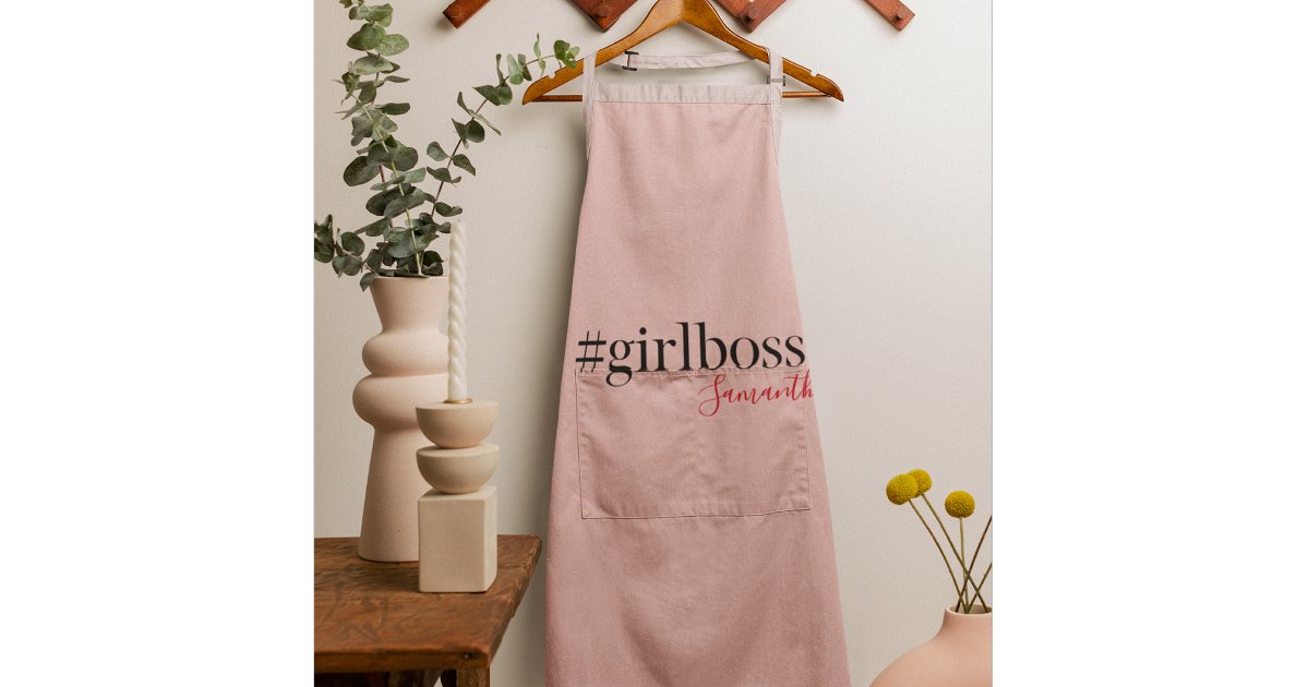 Modern Pink Girl Boss & Name | best Girly Gift Apron | Zazzle