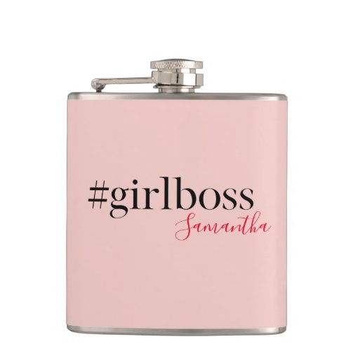 Modern Pink Girl Boss & Name | best Girly Gift Flask | Zazzle